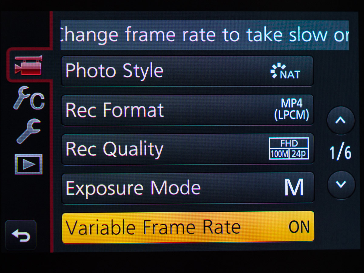 Variable Frame Rate Menu - Suggestion of Motion